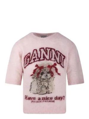 GANNI Graphic Knitted T-shirt - Pink