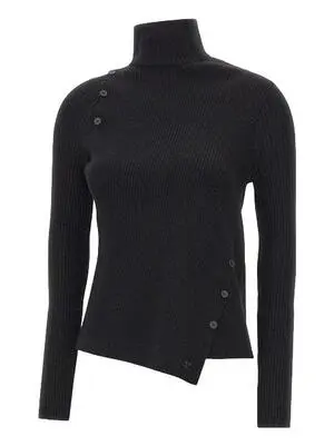 COURREGES Courrèges Ribbed Turtleneck With Asymmetrical Button Detail - Black
