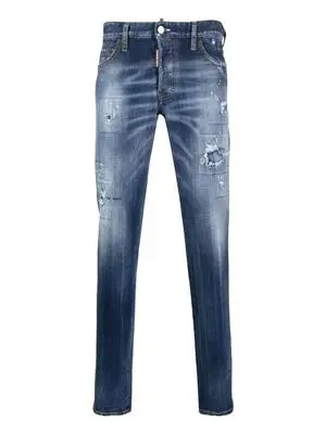 Dsquared2 Mid-wash Distressed Slim Fit Jeans - Blue