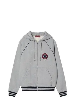 Gucci Felted Cotton Zipped Jacket With Patch And Embroidery - Grey