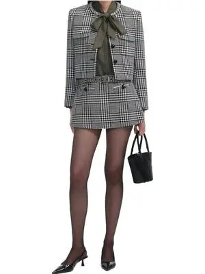 SELF-PORTRAIT Self-Portrait Houndstooth Cropped Jacket With Diamanté Trim No