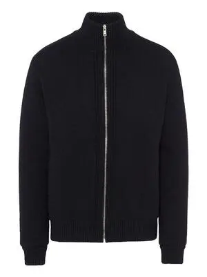 PRADA Prada Ribbed Knit Zip-Up Cardigan With Triangular Logo
