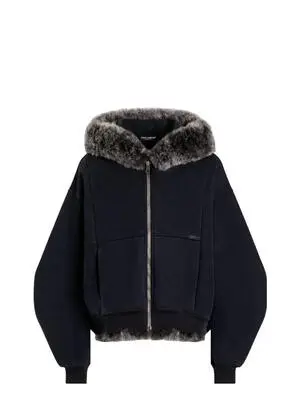 Dolce & Gabbana Fur Trimmed Hooded Zip Jacket - Black