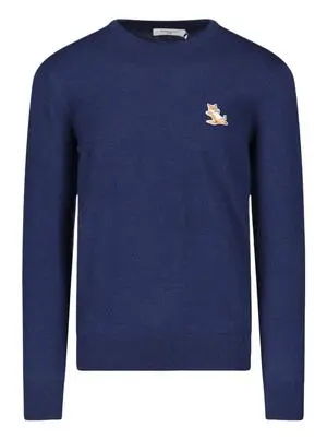 Maison Kitsuné Embroidered Logo Wool Jumper - Blue
