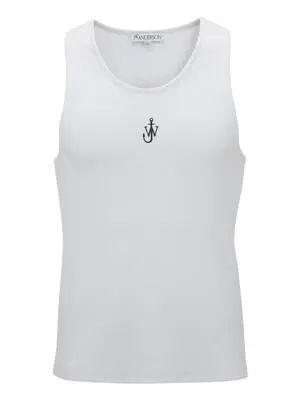 J.W.ANDERSON Jw Anderson Logo-embroidered Ribbed-knit Sleeveless Tank Top - White