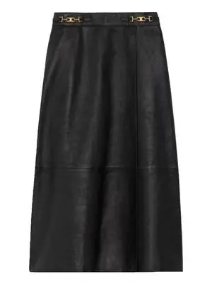 Celine Midi Skirt In Fine-grain Lambskin With Signature Chain Link Detail - Black