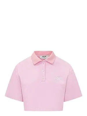 MSGM Cropped Short-sleeved Collared Top - Pink