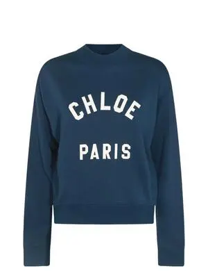 Chloé Chloé Logo Printed Mock-Neck Sweatshirt Navy