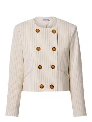 Veronica Beard Winslow Double-breasted Pinstriped Jacquard Jacket - Ecru