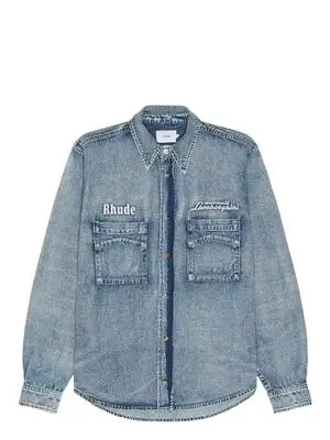 Rhude X Automobili Lamborghini Long-sleeved Denim Shirt - Gray