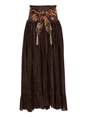 Zimmermann Aster Pleated Midi Skirt - Chocolate