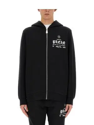 Philipp Plein Logo Printed Zipped Hoodie - Black