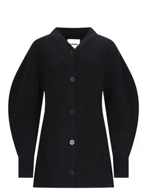 JIL SANDER V-neck Knitted Cardigan With Lantern Sleeves - Black