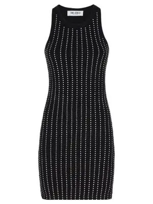 Attico Embellished Sleeveless Ribbed Mini Dress - Black