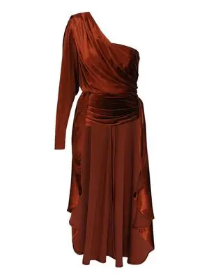 Zimmermann Asymmetrical One-shoulder Top With Draping And High-low Hem - Rust