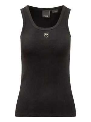Pinko Lovebird Logo Ribbed Vest - Black