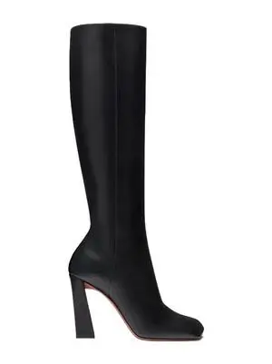 Amina Muaddi Knee-high Square-toe Boots With Thick Heel - Black