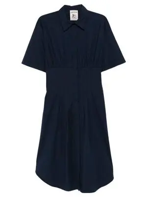 SEMICOUTURE Short Sleeve Shirt Dress With Pleated Details - Blue