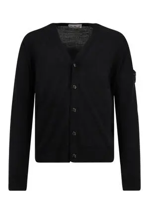 Stone Island Knitted Cardigan With Detachable Logo Patch - Black