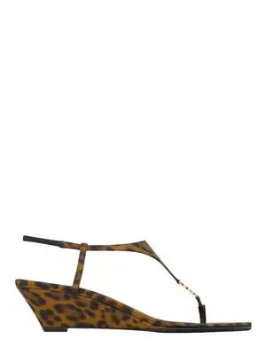 Saint Laurent Cassandra Leopard Wedge Sandals - Brown