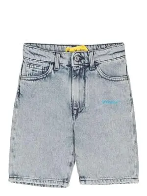 Off-White Diagonal Stripe Logo Print Denim Shorts - Gray