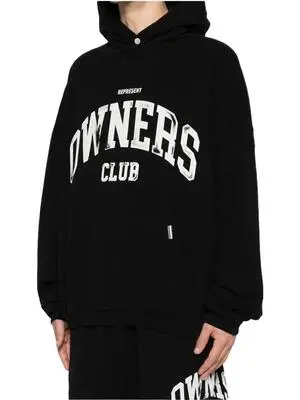 REPRESENT Long-sleeved Hooded Sweatshirt With Front Logo - Black