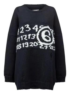 MAISON MARGIELA Distressed Numeric Knit Pullover - Black White