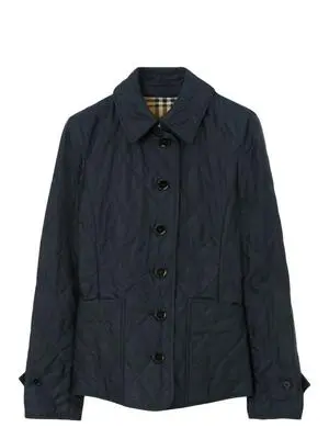 Burberry Diamond-quilted Buttoned Jacket With Throat Lock - Black