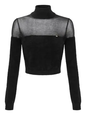Elisabetta Franchi Sheer Turtle Neck Cropped Sweater - Black