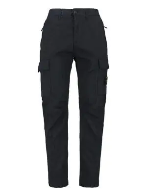 Stone Island Logo Patch Tapered-leg Trousers - Black