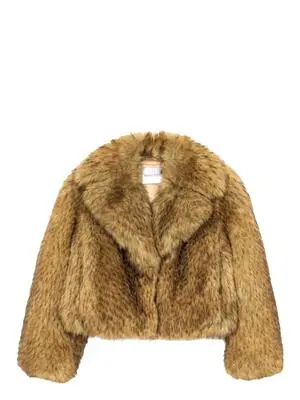 STAND STUDIO Lapel Faux Fur Jacket - Brown