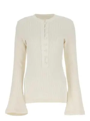 CHLOÉ Chloé Ribbed Knit Flare Sleeve Top With Lace Detail
