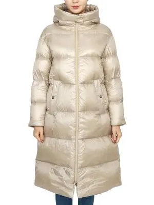 Herno Long Padded Down Jacket With Hood - Nude