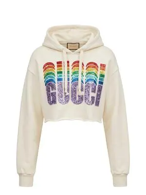 Gucci Sequin Embellished Cropped Hoodie - White