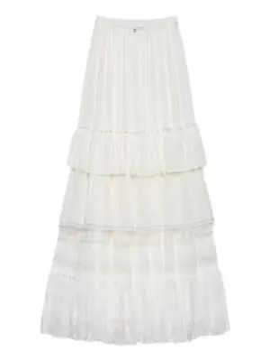 ANIYE BY Tiered Ruffle Lace Maxi Skirt - Off White Tiered Lace Detail Elasticated Waistband Ruffled Trim