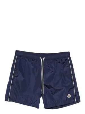 Moncler Drawstring Swim Trunks With Logo Patch - Blue Coral