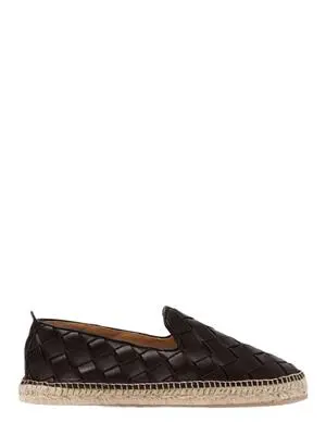 SCAROSSO Woven Leather Espadrilles - Black