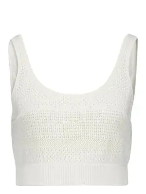 FRAME Crochet Knit Cropped Sleeveless Top - White