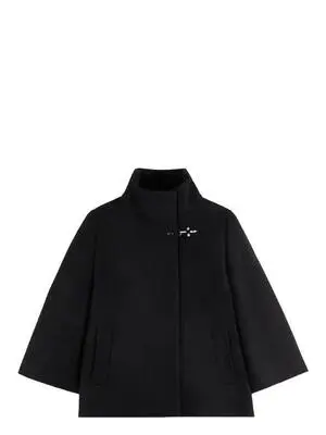 FAY Wool Blend Cape Coat With Three-quarter Sleeves - Black