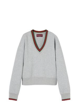 Gucci Gucci V-Neck Sweatshirt With Ribbed Trim Light Gray