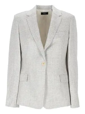 Theory Houndstooth Pattern Single Breasted Blazer - Grey
