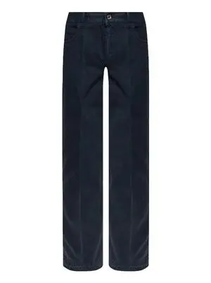 Dolce & Gabbana Logo Tag Frayed Hem Jeans - Navy Blue