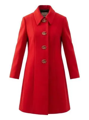 Gucci Double G Button Collared Coat - Red