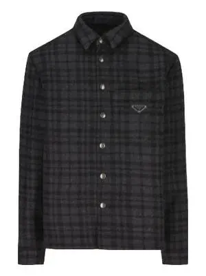 Prada Triangle-logo Checked Shirt - Coal Gray