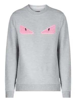 Fendi Woolen Round Neck Sweater With Eye Pattern - Gray