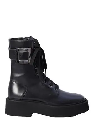 ROGER VIVIER Buckled Lace-up Combat Boots - Black