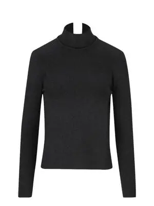 Fendi Long Sleeve Vertical Collar Sweater With Back Tie - Black