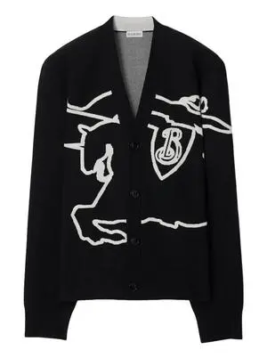 Burberry Ekd Intarsia-knit V-neck Cardigan - Black/chalk White