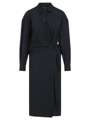 LEMAIRE Long Sleeve Twisted Midi Dress - Jet Black