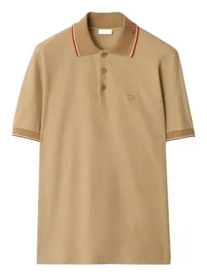 Burberry Logo Collar Cotton Polo Shirt Flax